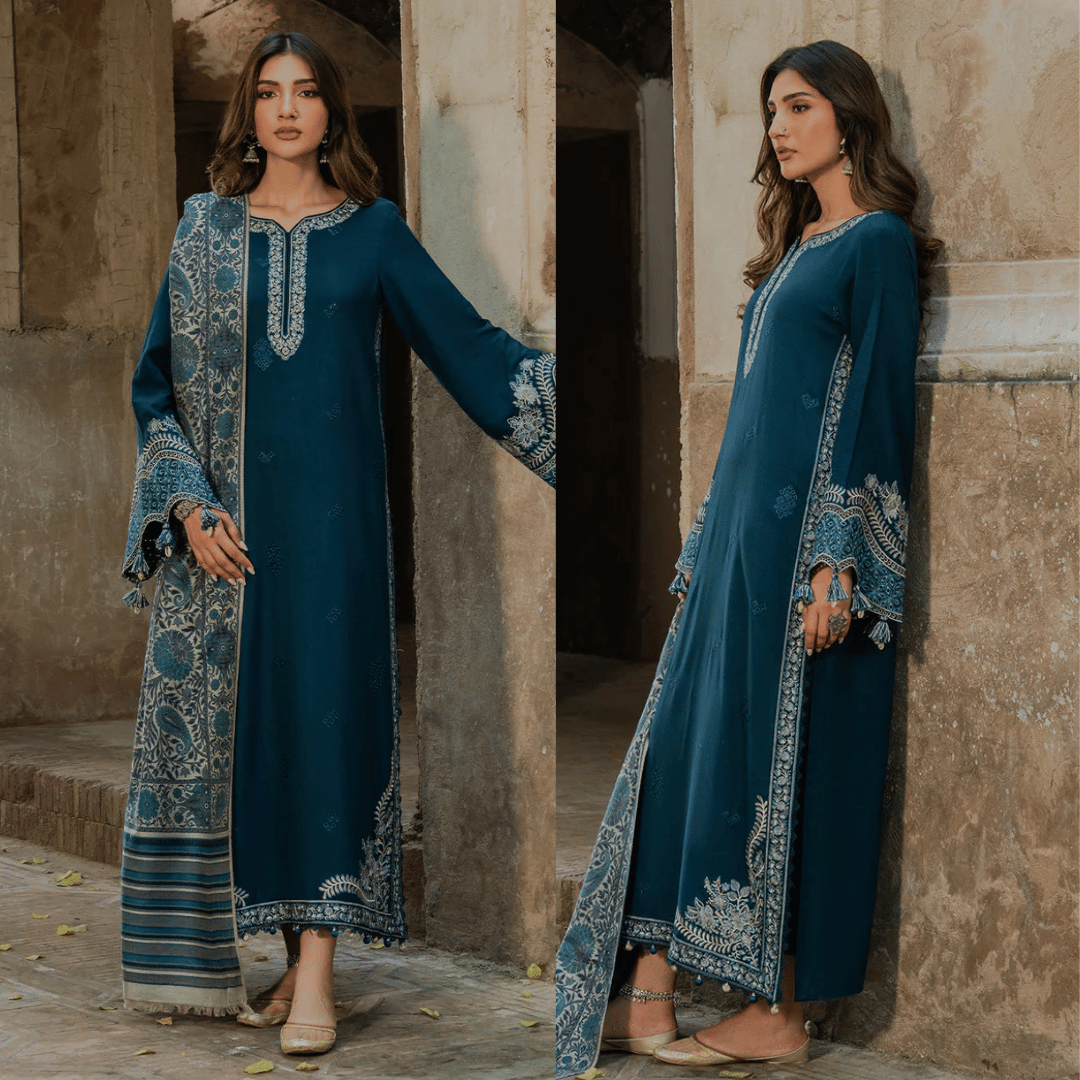 IZEL LUXURY UNSTITCHED WINTER DHANAK EMBROIDERED 3PC - VL1222 – Veezal