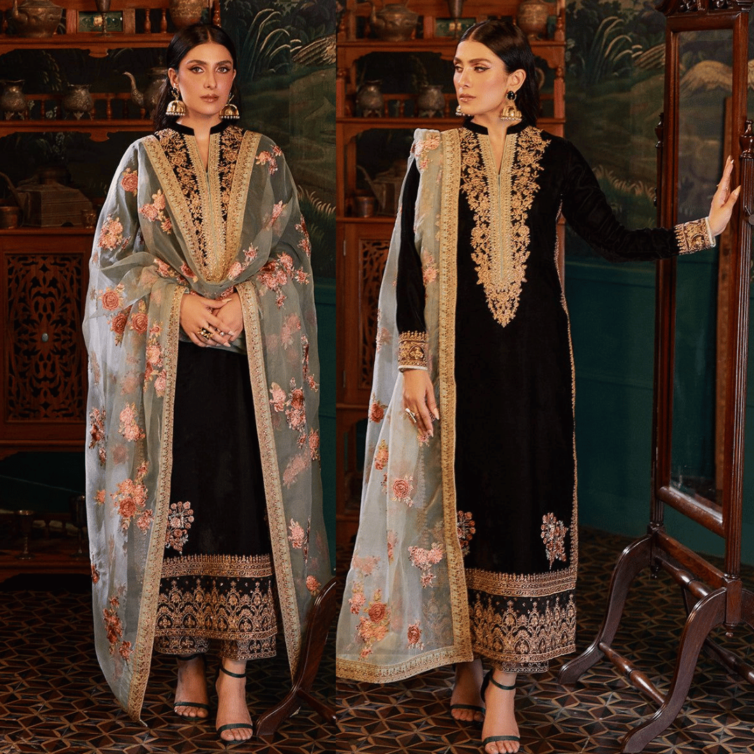 Zainab Chotani - Embroidered Velvet Dress - VL944 – Veezal